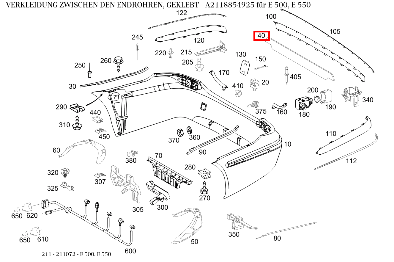 Verkleidung ZWISCHEN DEN ENDROHREN, GEKLEBT für E-Klasse 211 kaufen