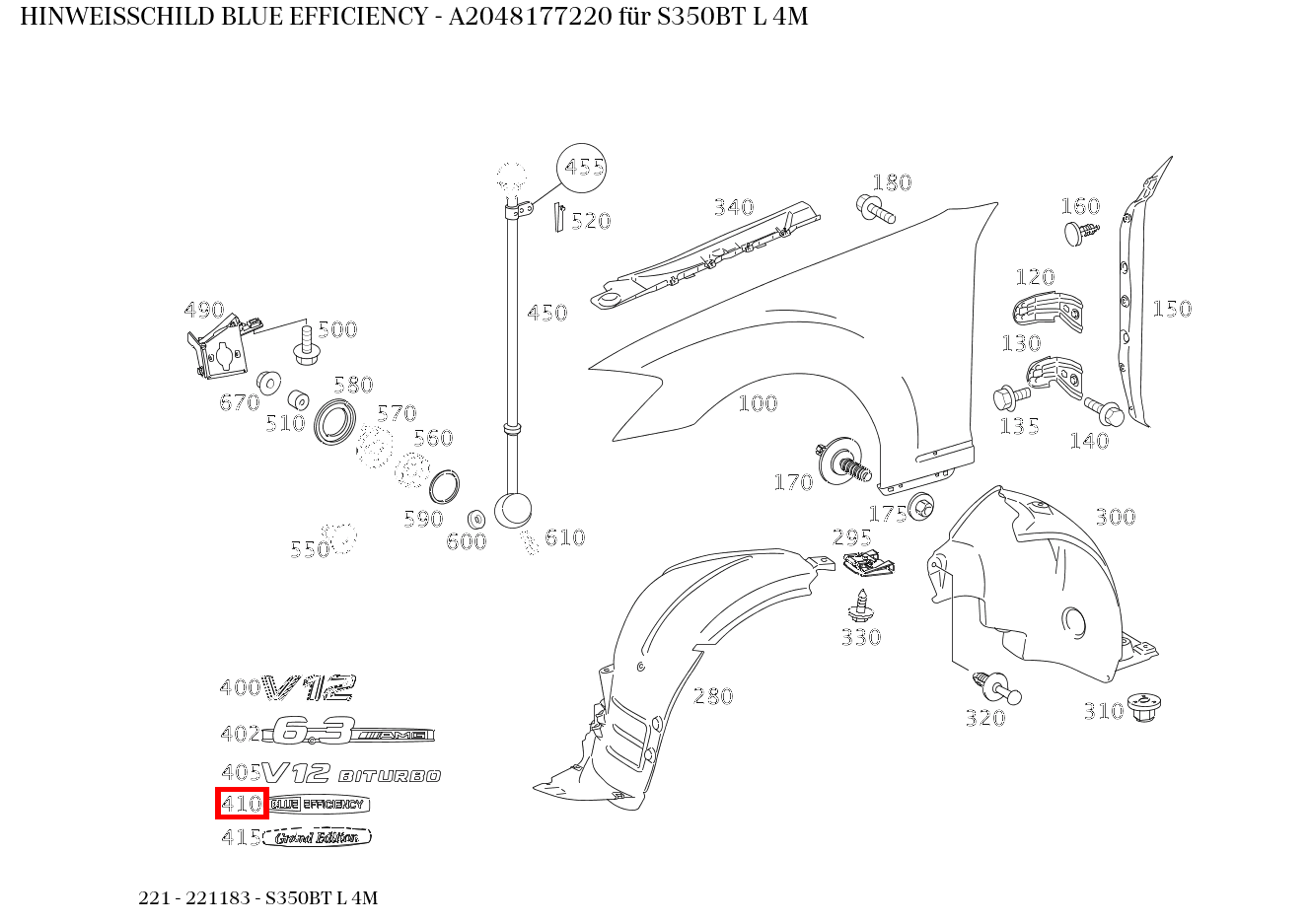 Hinweisschild BLUE EFFICIENCY für S-Klasse 221 kaufen