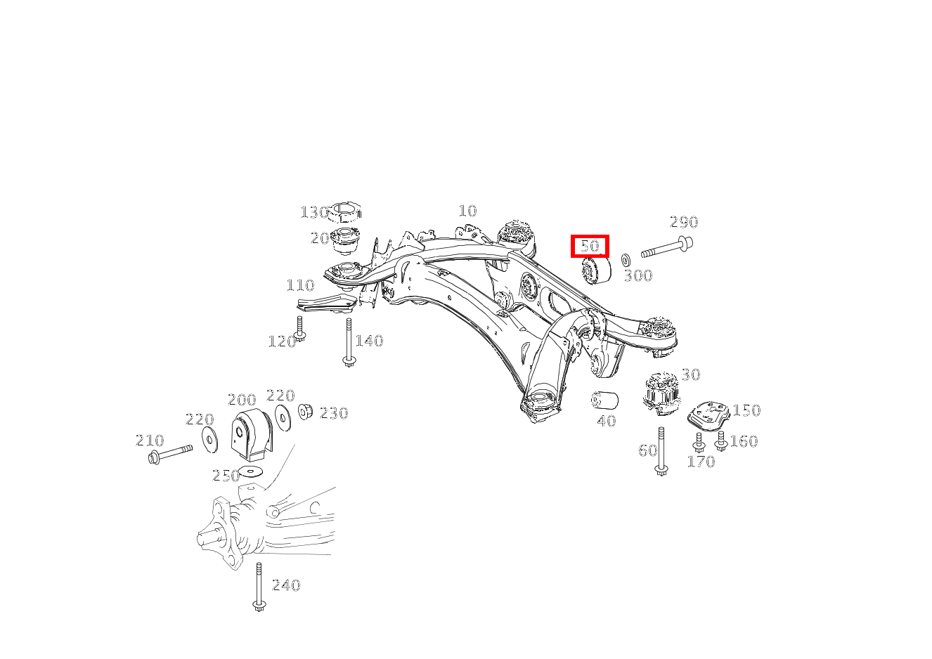 HINTERACHSGETRIEBELAGER HINTERACHSGETRIEBE AN QUERBRUECKE HINTEN für SL ...
