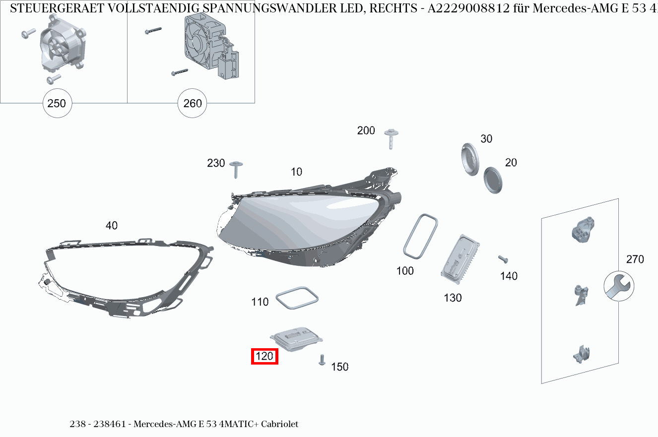 Steuergerät vollständig SPANNUNGSWANDLER LED, RECHTS E 238, S 222 kaufen
