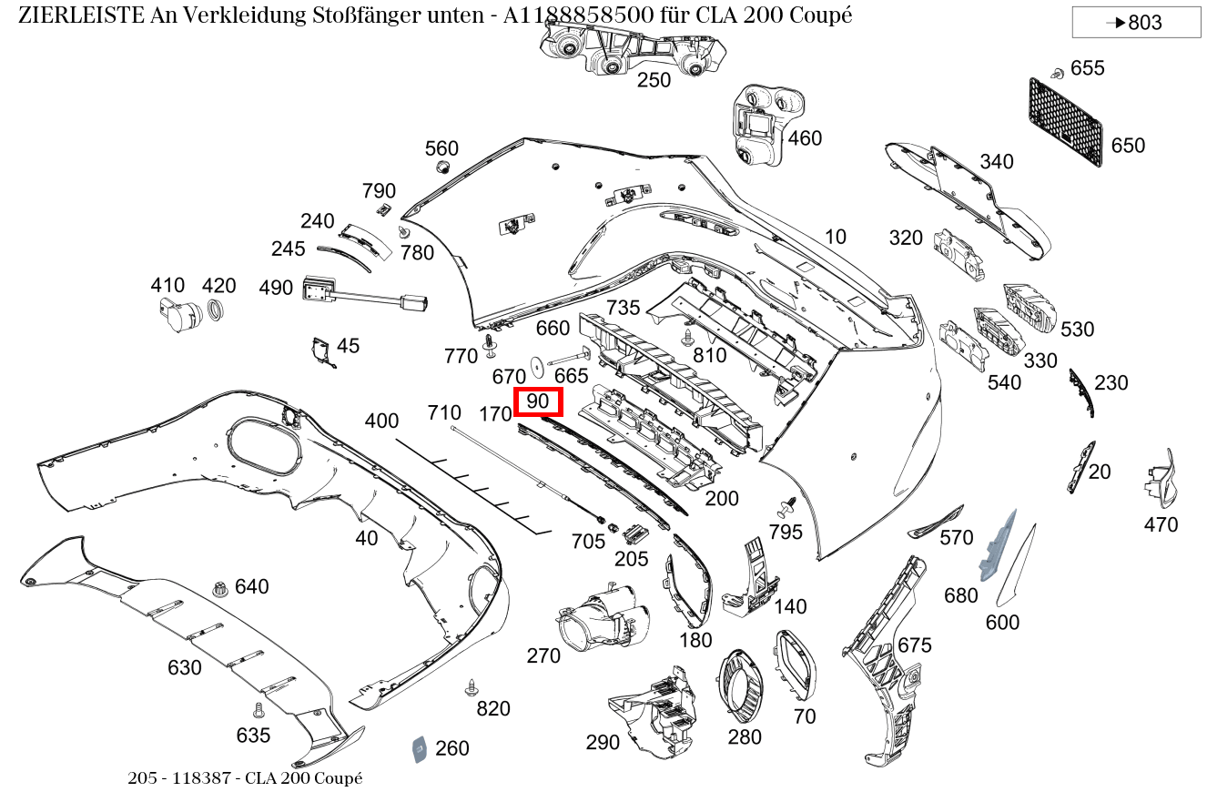 Zierleiste An Verkleidung Stoßfänger unten für CLA 118, C 205-Klasse kaufen
