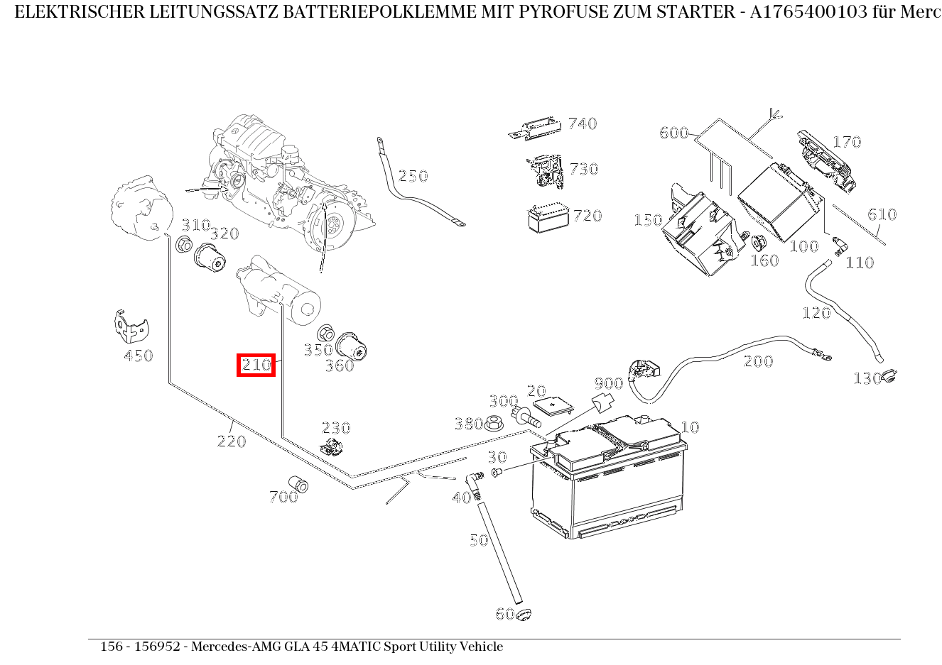 Elektrischer Leitungssatz BATTERIEPOLKLEMME MIT PYROFUSE ZUM STARTER ...