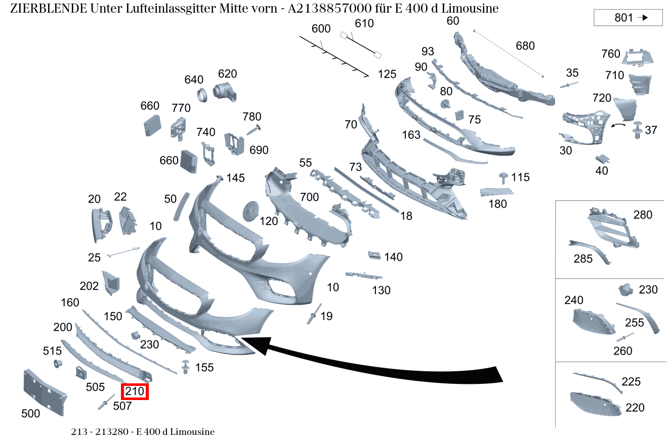 Zierblende Unter Lufteinlassgitter Mitte vorn für E 238, GLC 253-Klasse ...