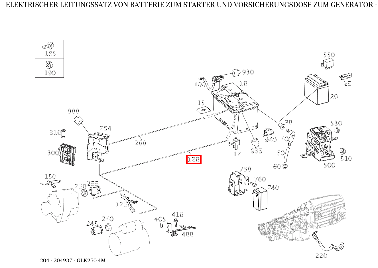 Elektrischer Leitungssatz Starter und Drehstromgenerator für C 204, E ...