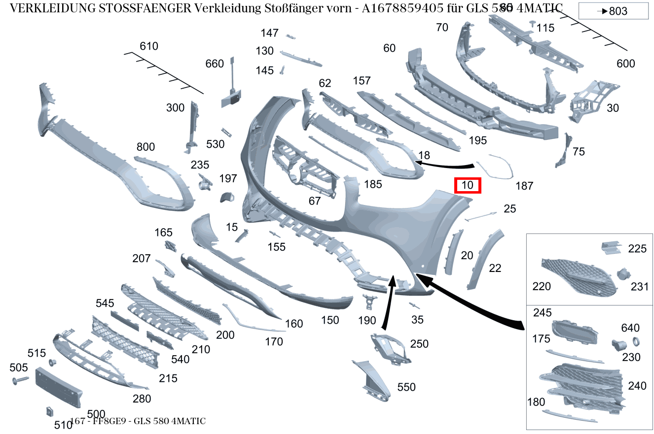 Verkleidung Stossfänger Verkleidung Stoßfänger vorn für GLE-Klasse 167 ...