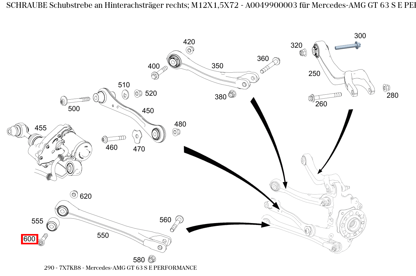 Schraube Schubstrebe an Radträger links; M12X1,5X72 C 205, GLC 253 ...