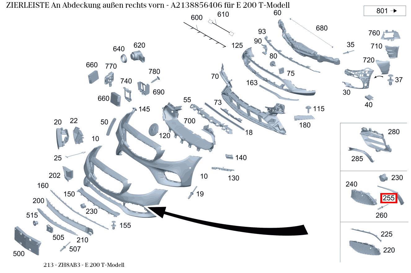 Zierleiste An Abdeckung außen rechts vorn für E 213, GLC 253-Klasse kaufen