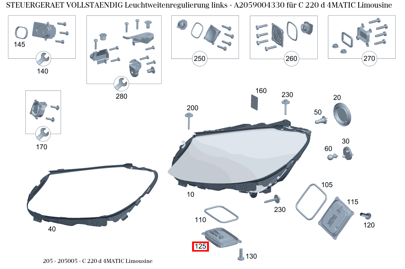 Steuergerät vollständig Leuchtweitenregulierung links C 205, E 207, CLK ...