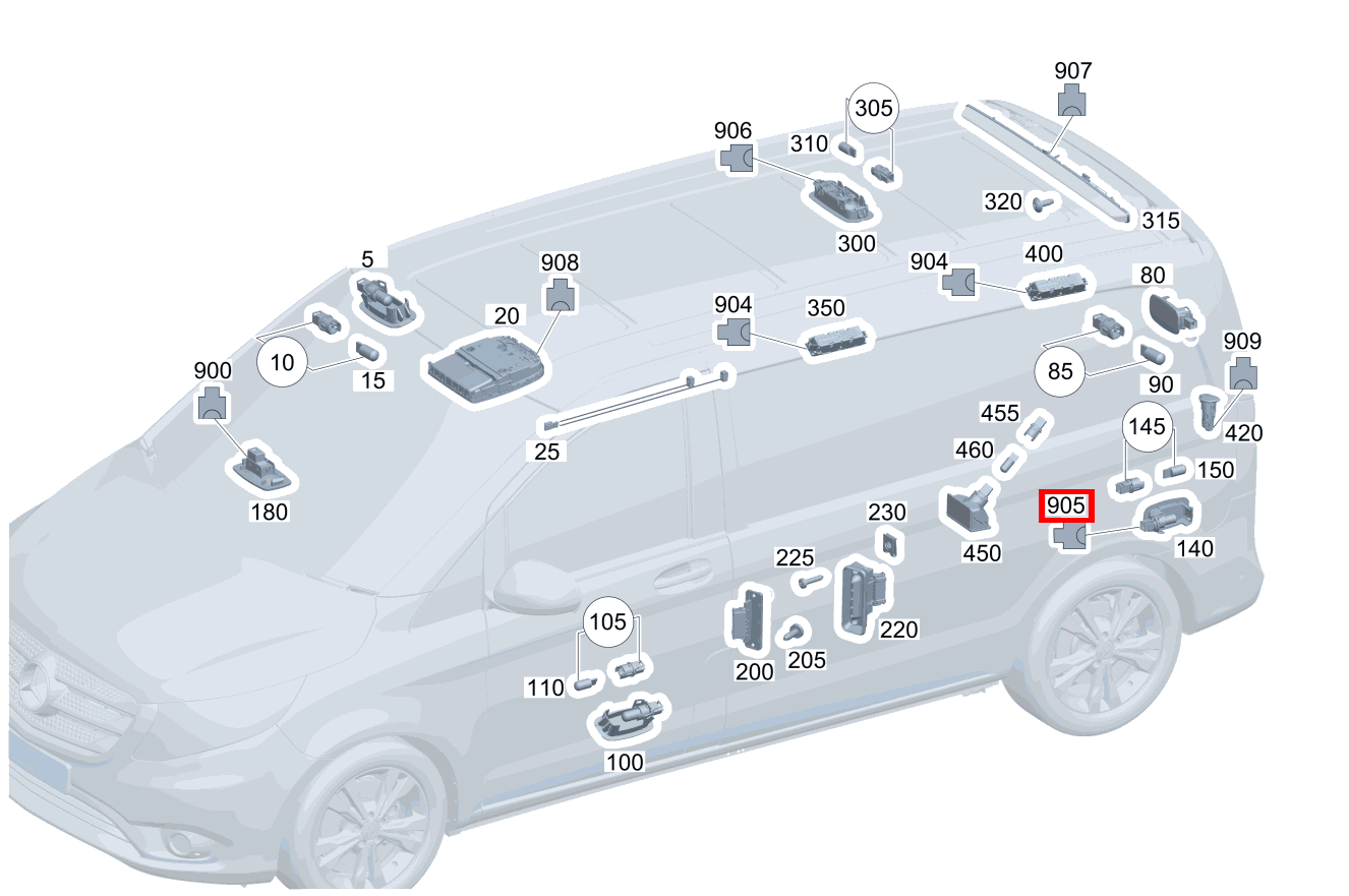 Steckergehäuse Laderaumleuchte hinten ST_E15/25; 3-PIN MQS für 190 201 ...